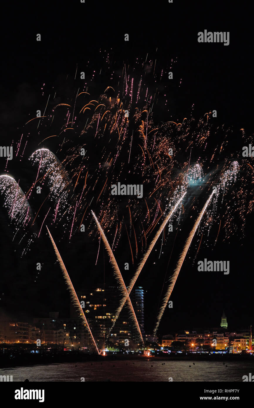Night fireworks in a small town in Palamos in Spanish Costa Brava Stock ...
