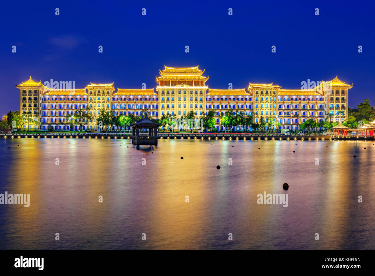 XIAMEN, CHINA -OCTOBER 14: This is a night view of Jimei University, a ...