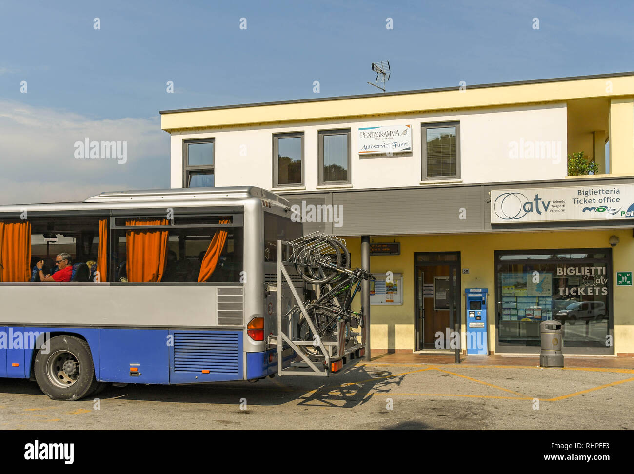 GARDA, LAKE GARDA, ITALY - SEPTEMBER 2018: Public service bus with ...