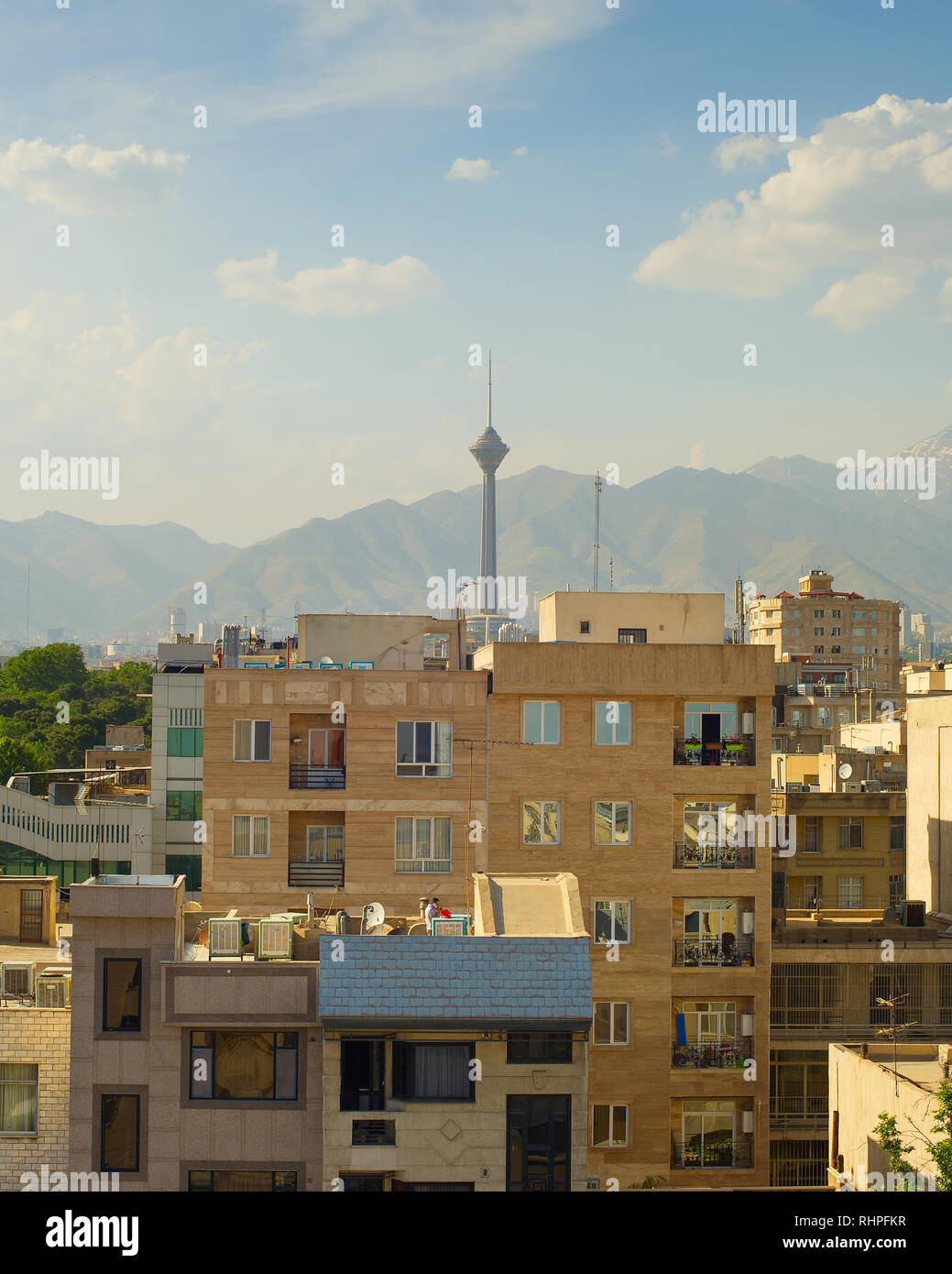 Scenic Tehran skyline with famous Milad tower, Tehran, Iran Stock Photo ...