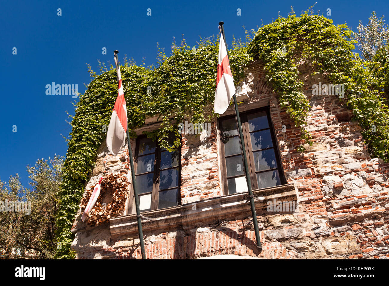 Detail of Christopher Columbus House in Genoa, Italy. It is an 18th ...