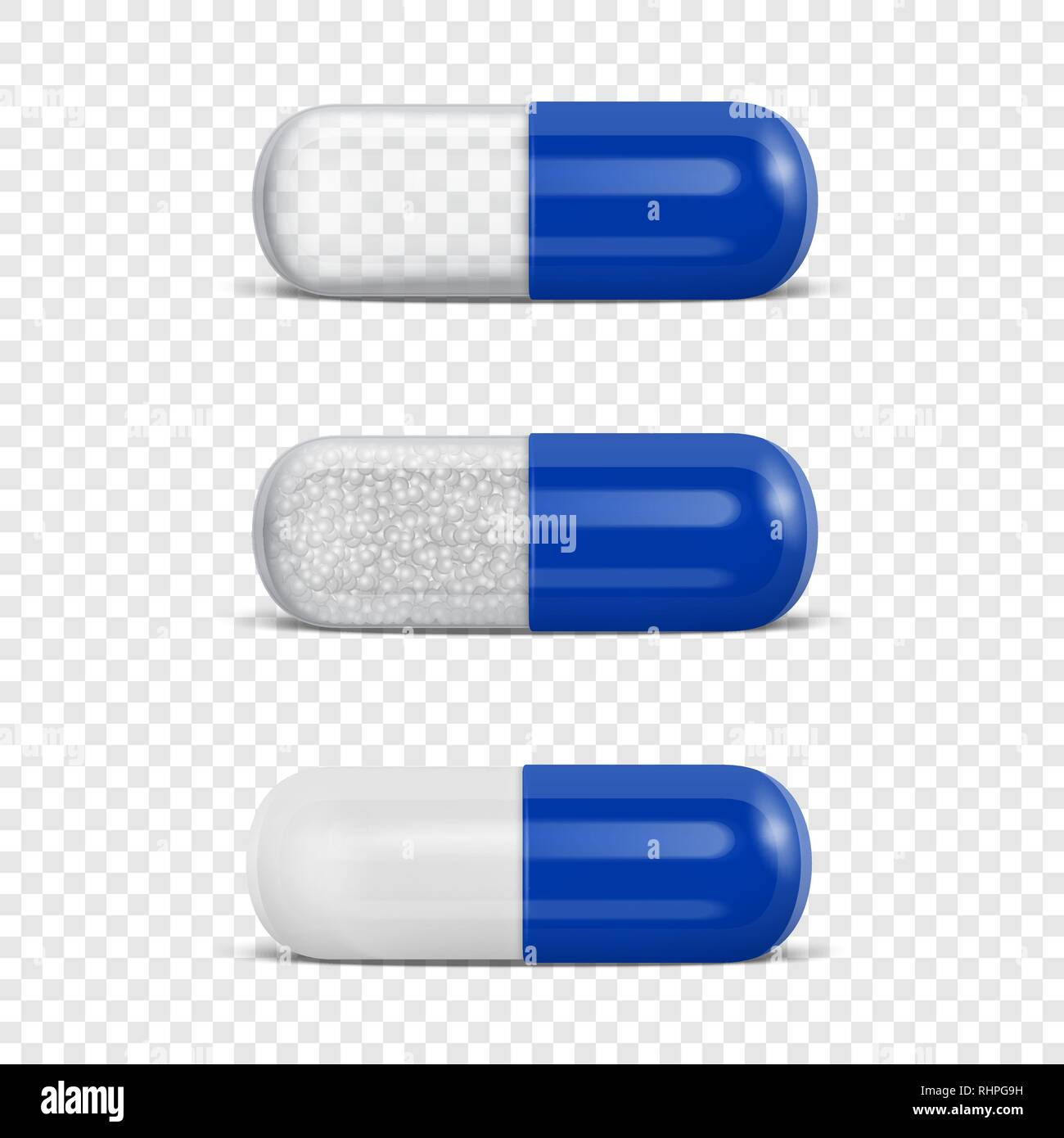 Vector 3d Realistic Blue Medical Pill Icon Set Closeup Isolated on ...