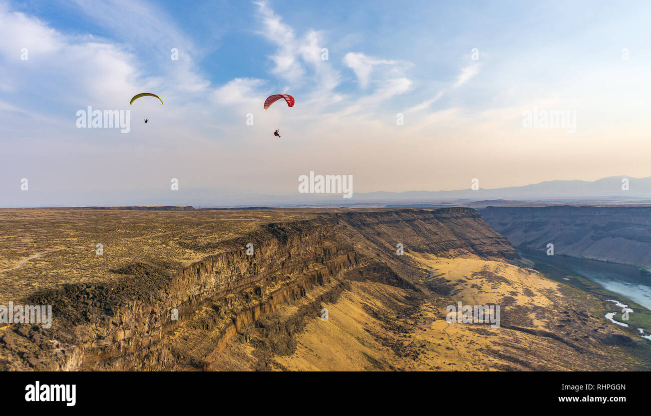 Patrick McFarland and Sheldon Frank paragliding Swan Falls Dam in Idaho ...