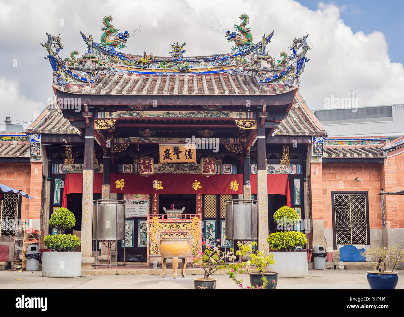 Temple of snakes with real snakes inside on the island of Penang ...