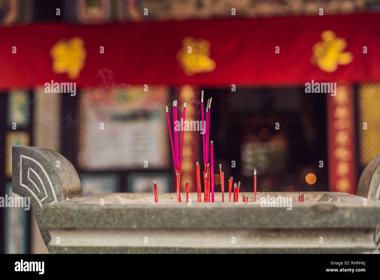 Temple of snakes with real snakes inside on the island of Penang ...