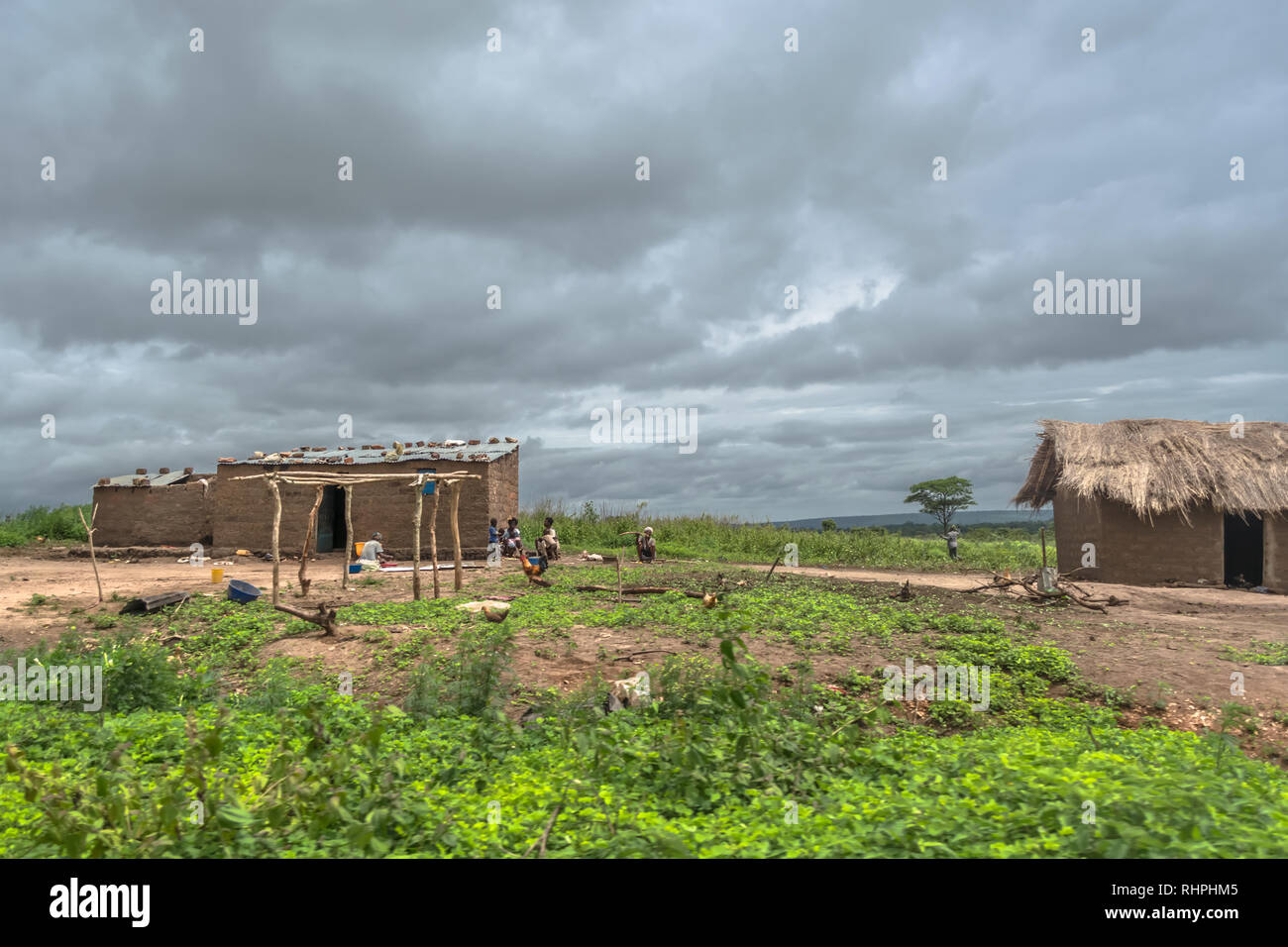 Malange / Angola - 12 08 2018: View of traditional village, people and ...