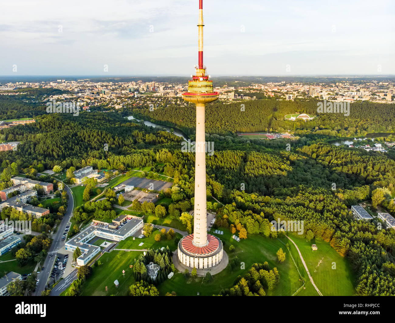Aerial view of Vilnius TV tower, the tallest structure in Lithuania ...