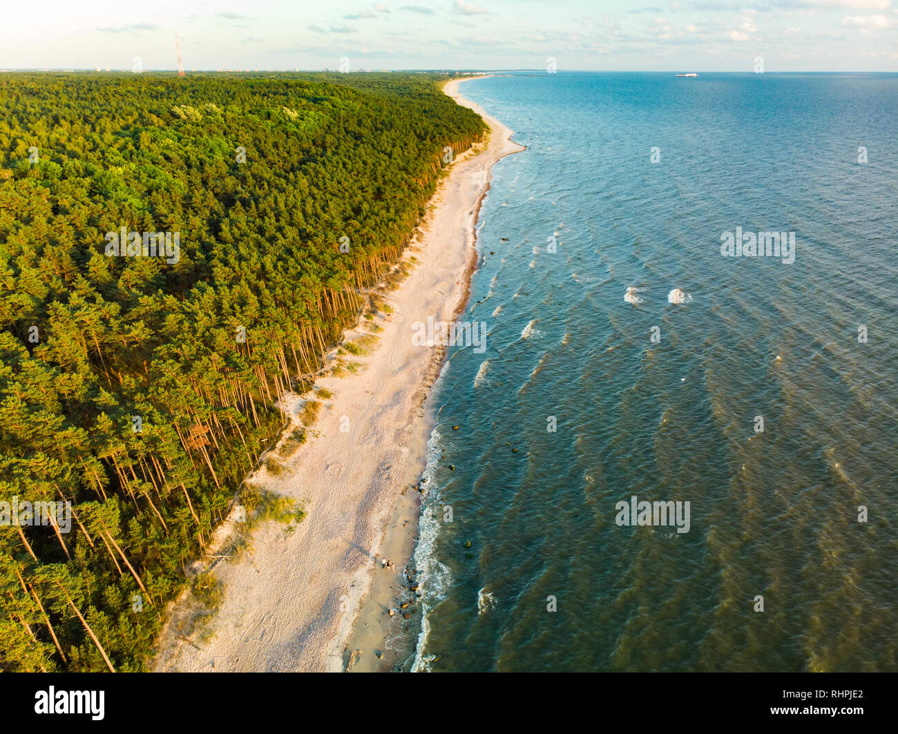 Aerial view of the Baltic Sea shore line near Klaipeda city, Lithuania ...