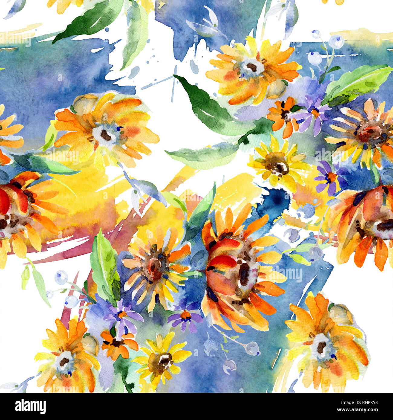 Bouquets floral botanical flower. Watercolor illustration set. Seamless ...