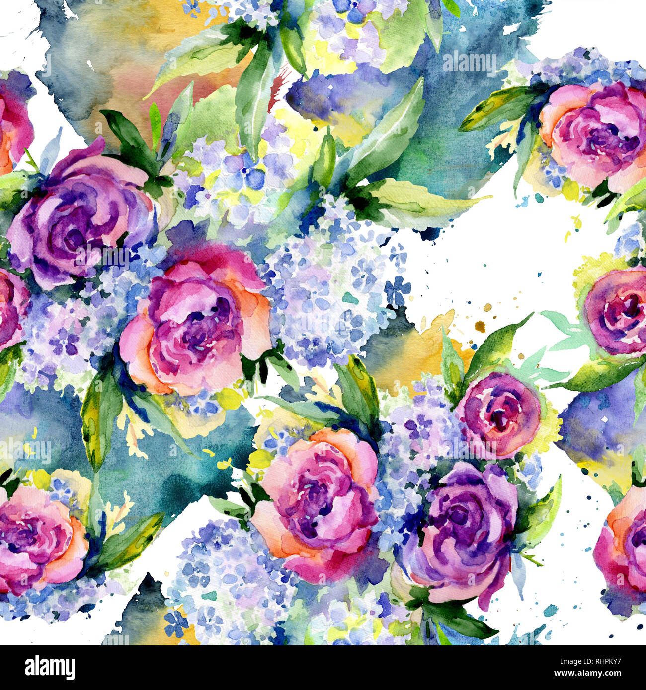 Bouquets floral botanical flower. Watercolor illustration set. Seamless ...