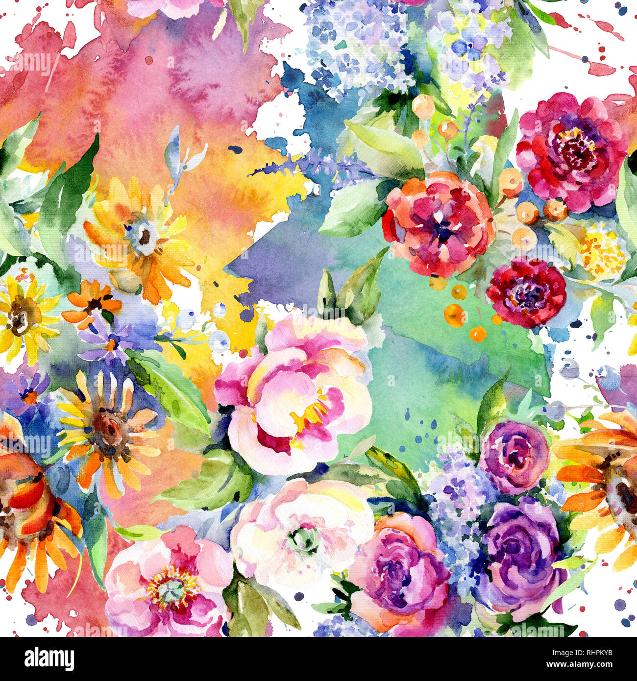 Bouquets floral botanical flower. Watercolor illustration set. Seamless ...