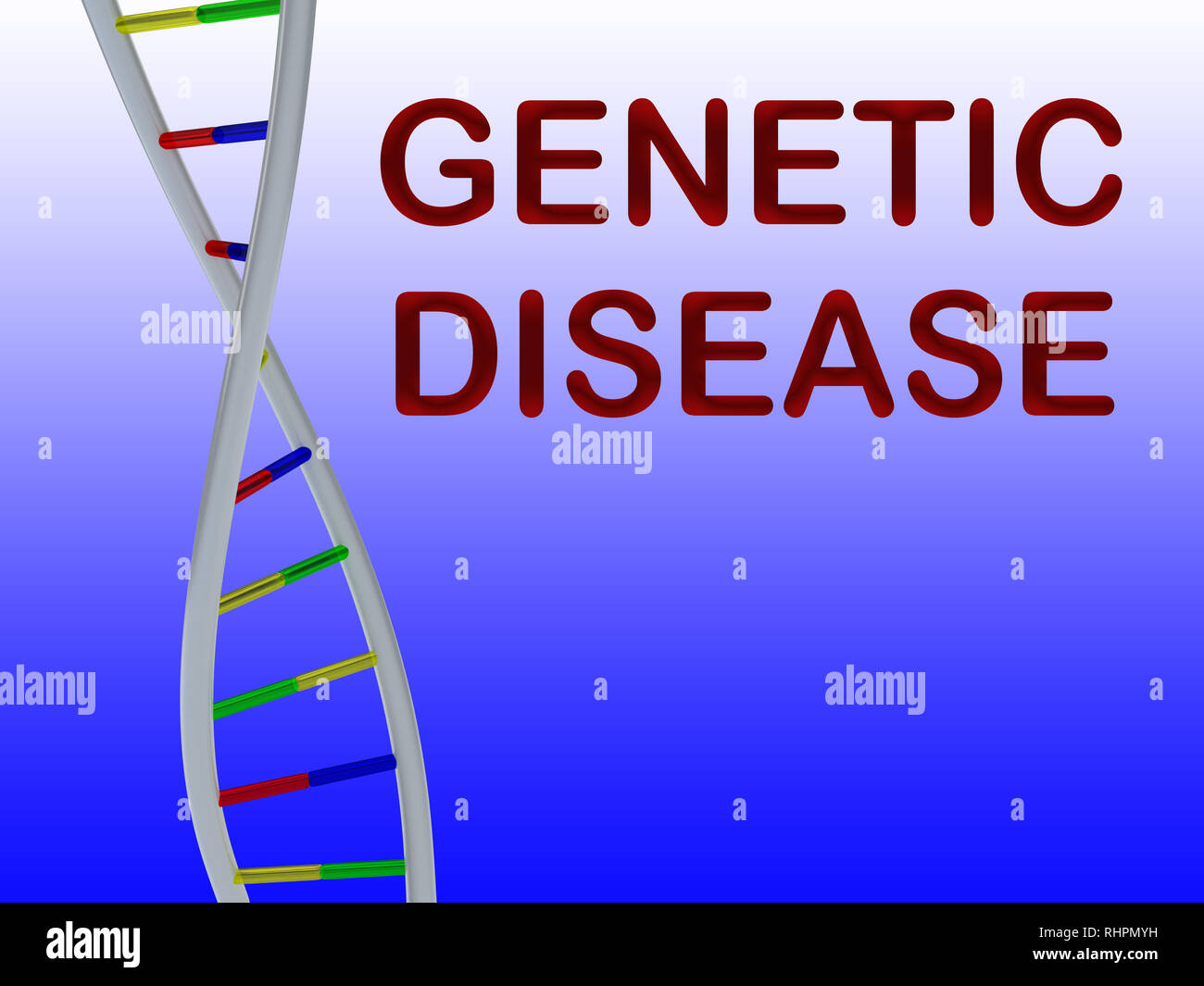 3D illustration of GENETIC DISEASE script with DNA double helix ...