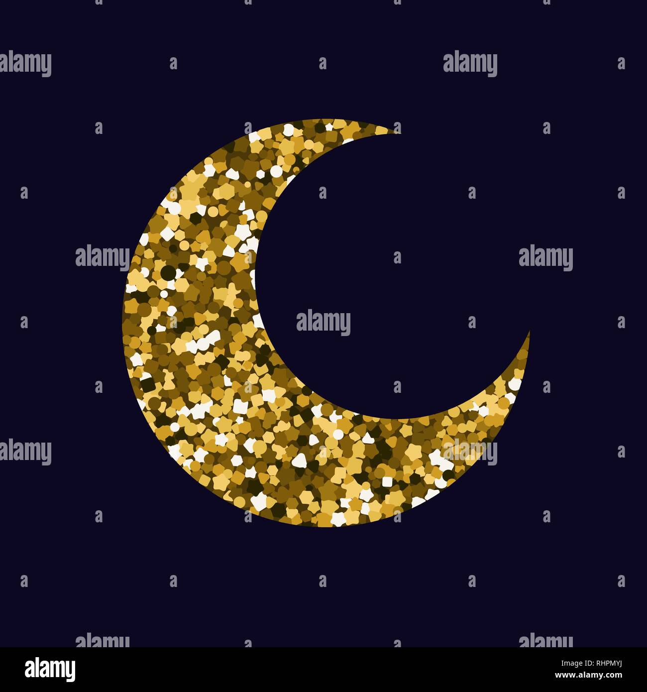 Moon icon on dark background. Silhouette of gold sequins. Vector ...