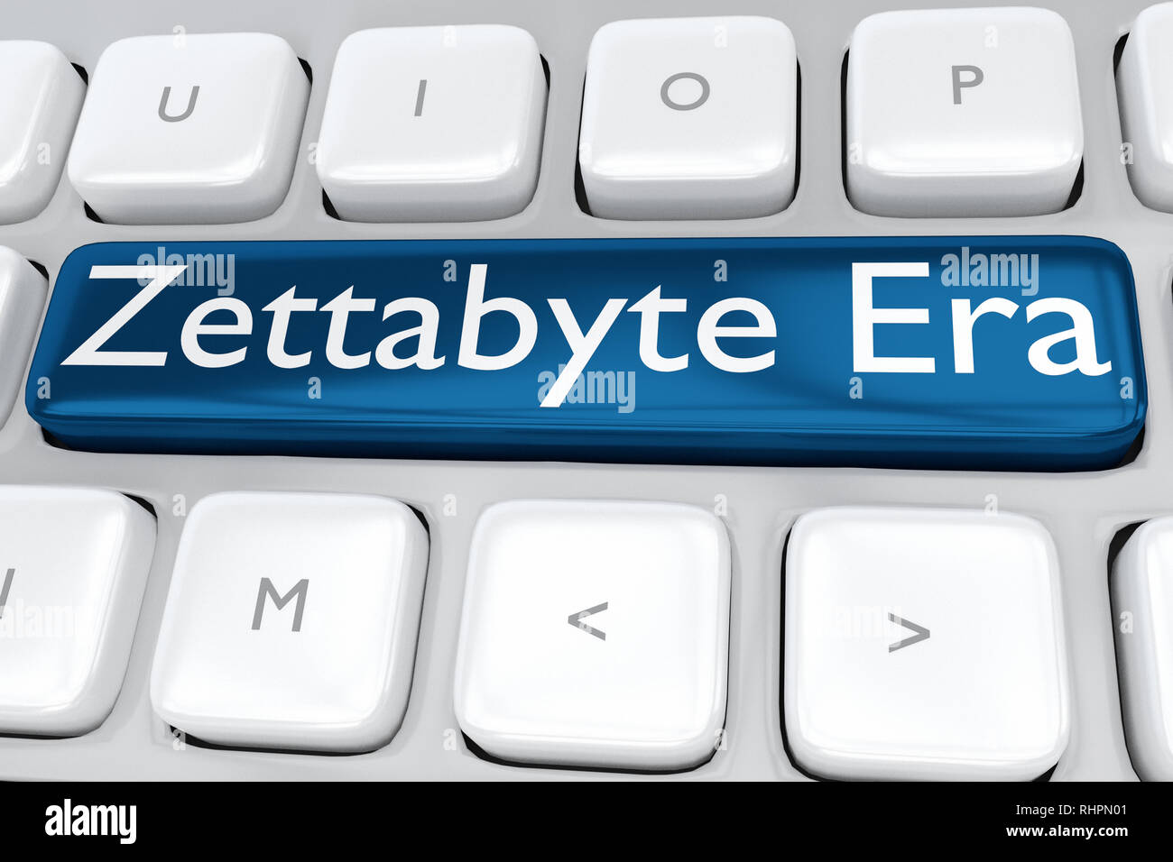 3D illustration of computer keyboard with the script Zettabyte Era on a ...