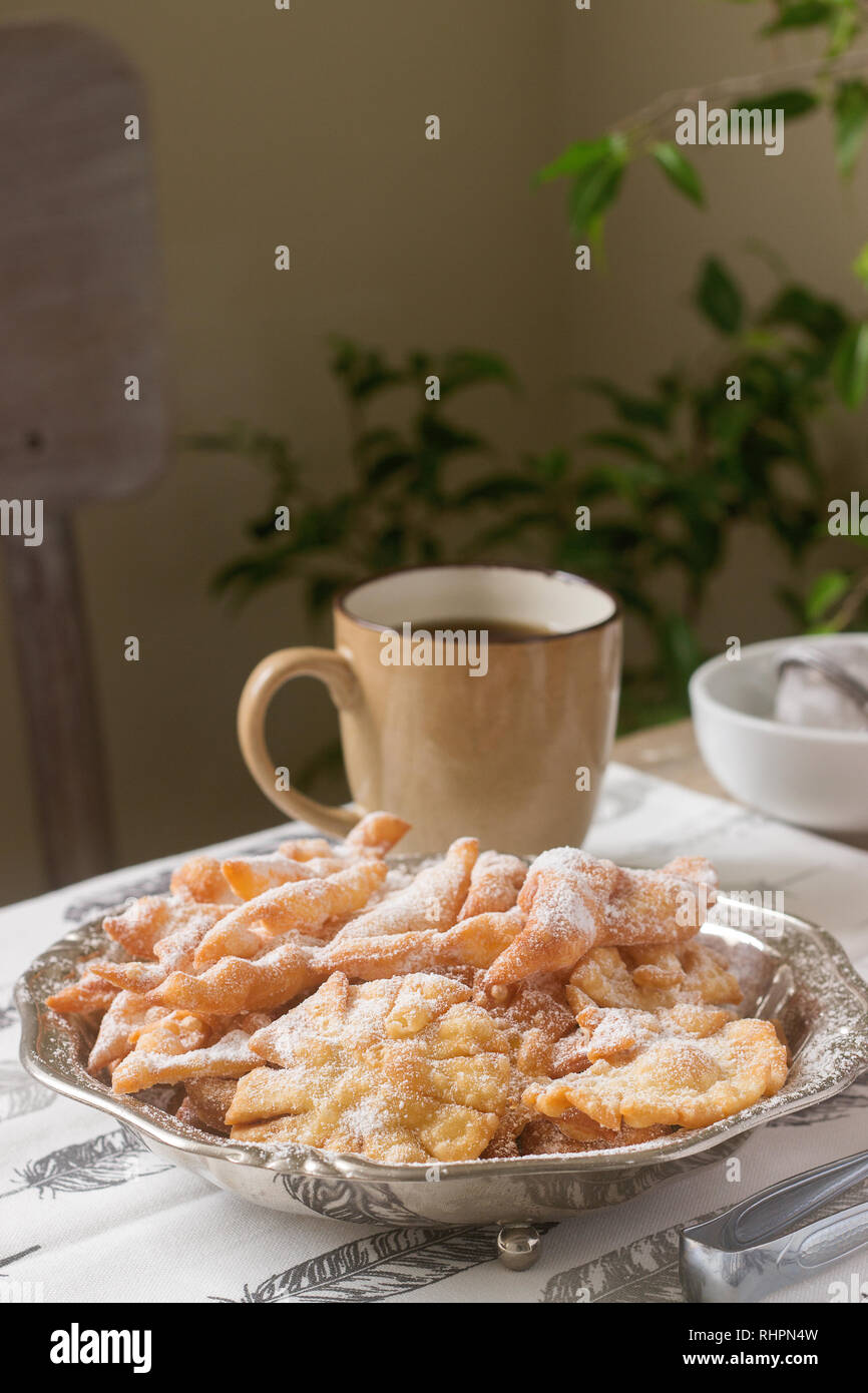 Angel wings biscuits, a traditional European sweet dish for carnival ...