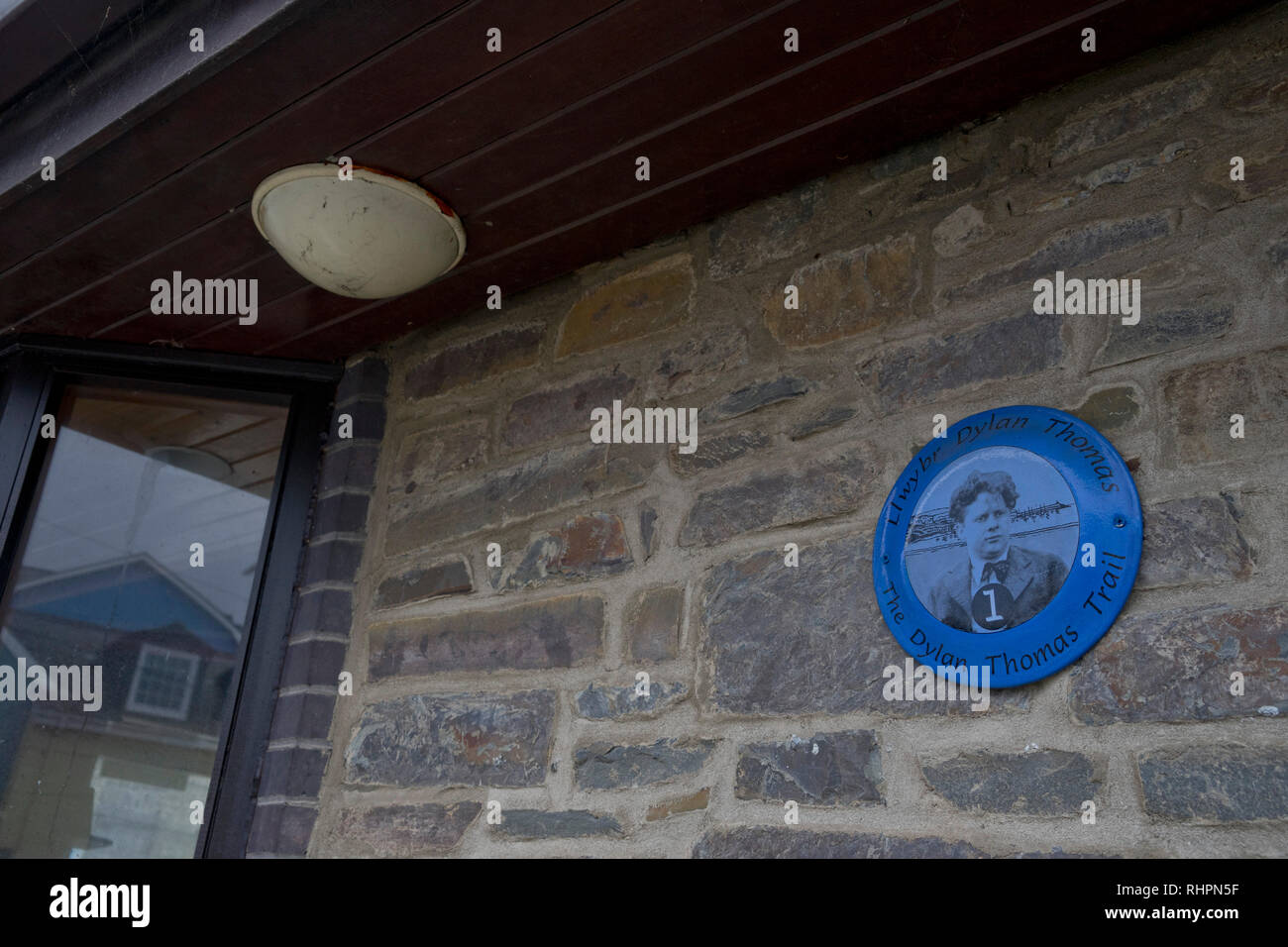 Plaque marking the late Welsh poet Dylan Thomas trail in the coastal ...