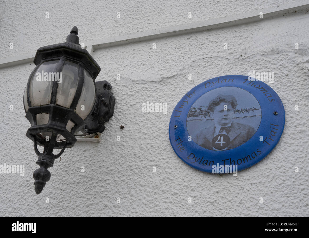 Plaque marking the late Welsh poet Dylan Thomas trail in the coastal ...