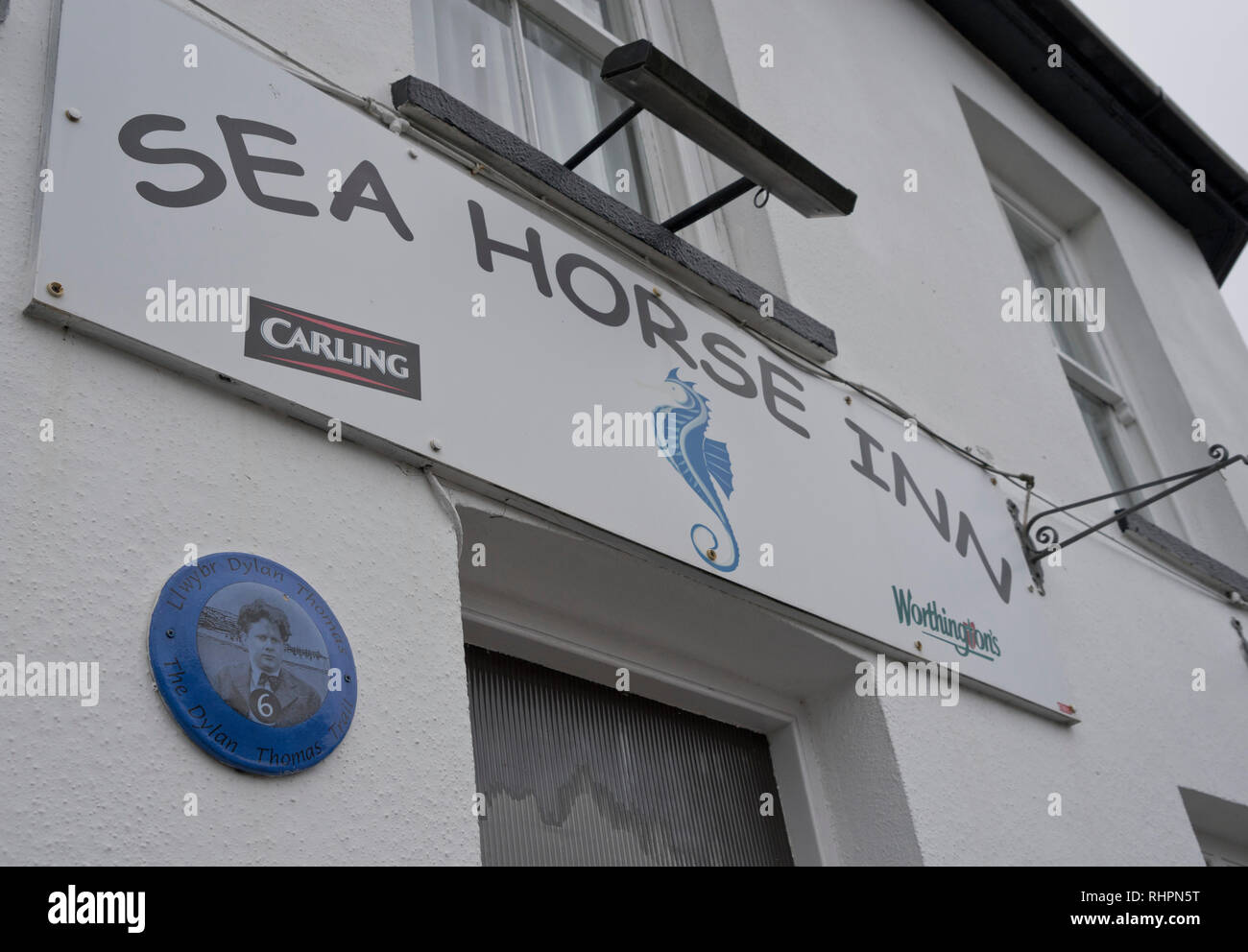 Plaque marking the late Welsh poet Dylan Thomas trail in the coastal ...