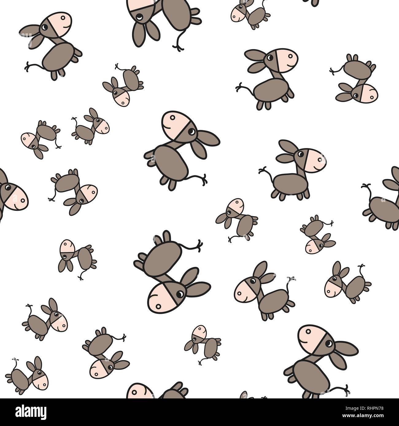 Donkey seamless pattern in cartoon style. On white background, vector ...