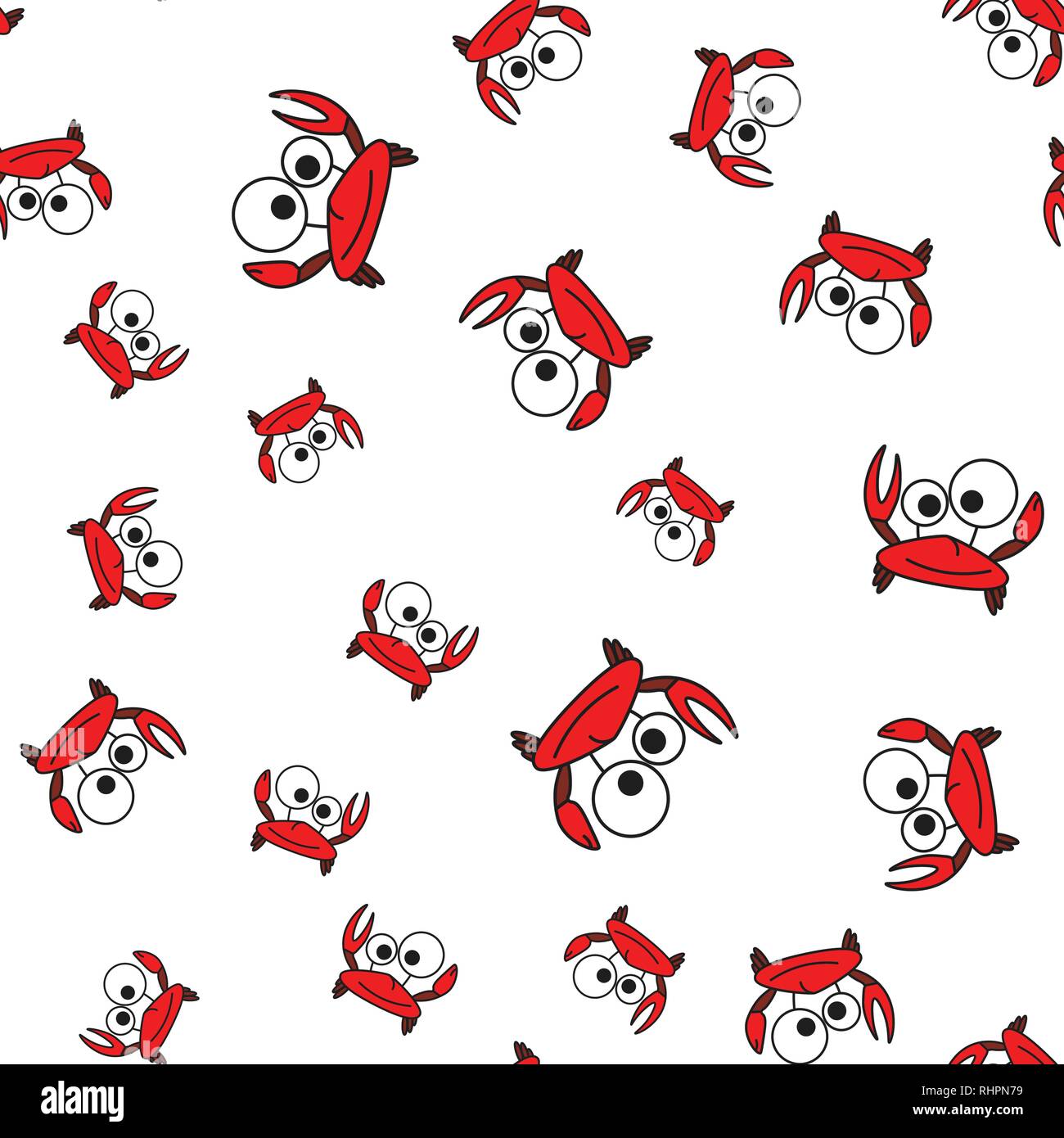 Crab seamless pattern in cartoon style. On white background, vector ...