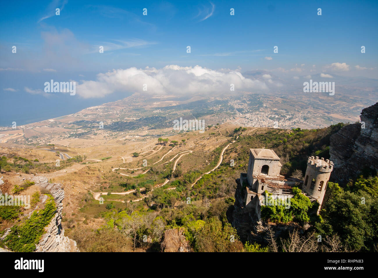 Panoramic view taken from historic town Erice located at the top of ...