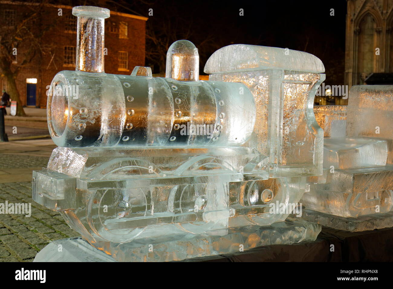 A Steam Train Ice Sculpture outside York Minster, which is part of the ...