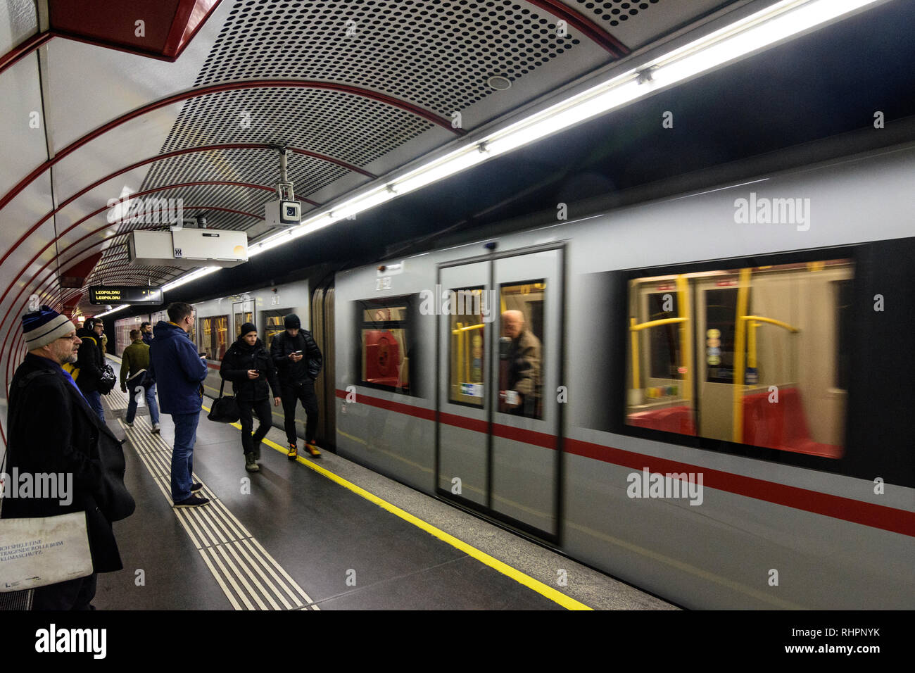 Wien, Vienna: subway station Hauptbahnhof of line 1 in 10. Favoriten ...