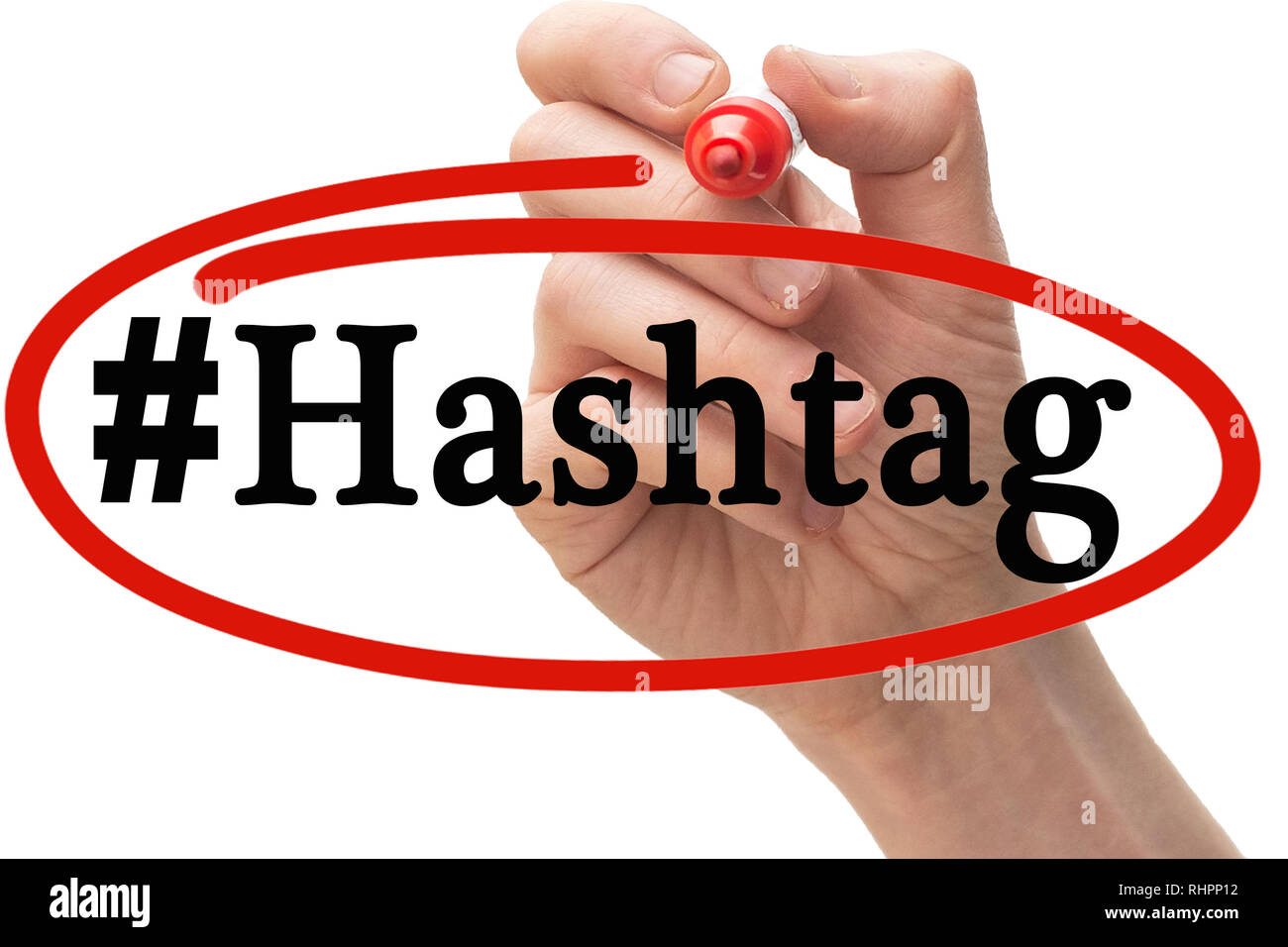 hand-drawing-a-red-circle-around-the-text-hashtag-stock-photo-alamy