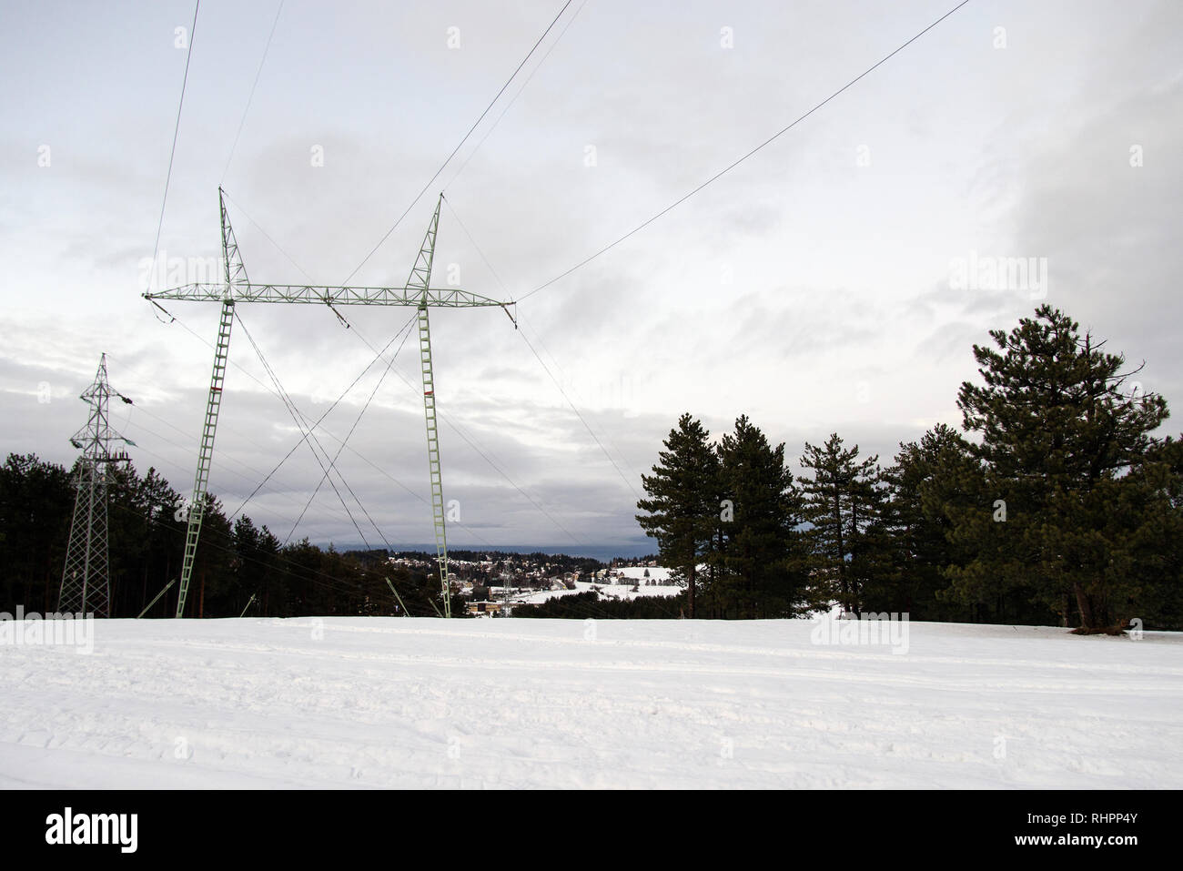 Electricity tower on the mountain Stock Photo - Alamy