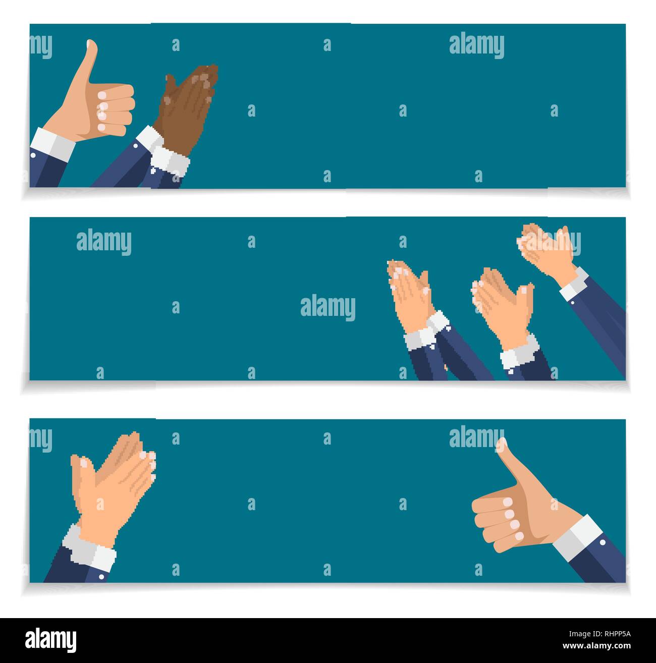 Flat Design Clapping Hand Applause banners template. Vector ...
