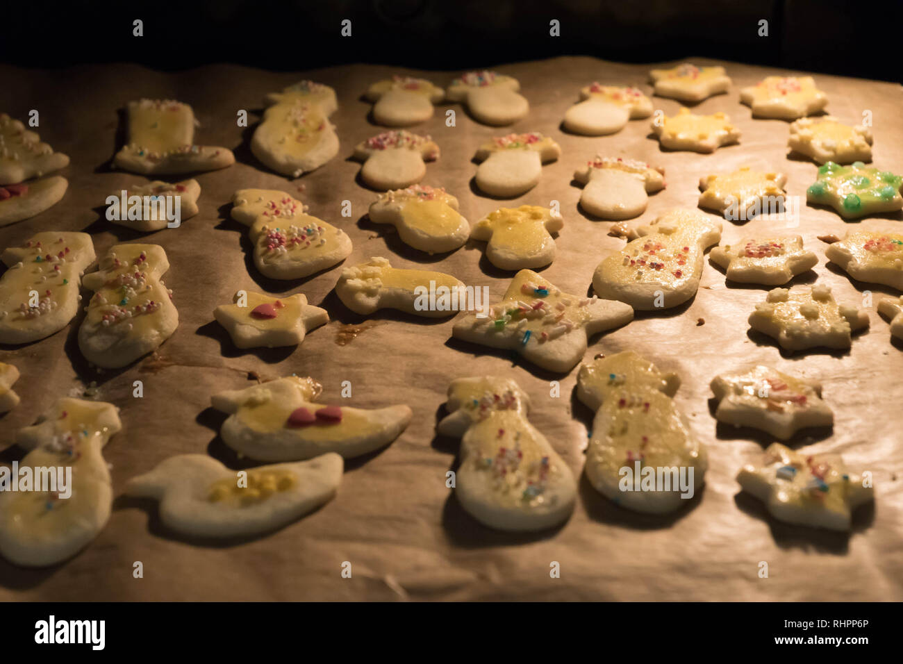 Baking tray with delicious cookies in oven Stock Photo - Alamy