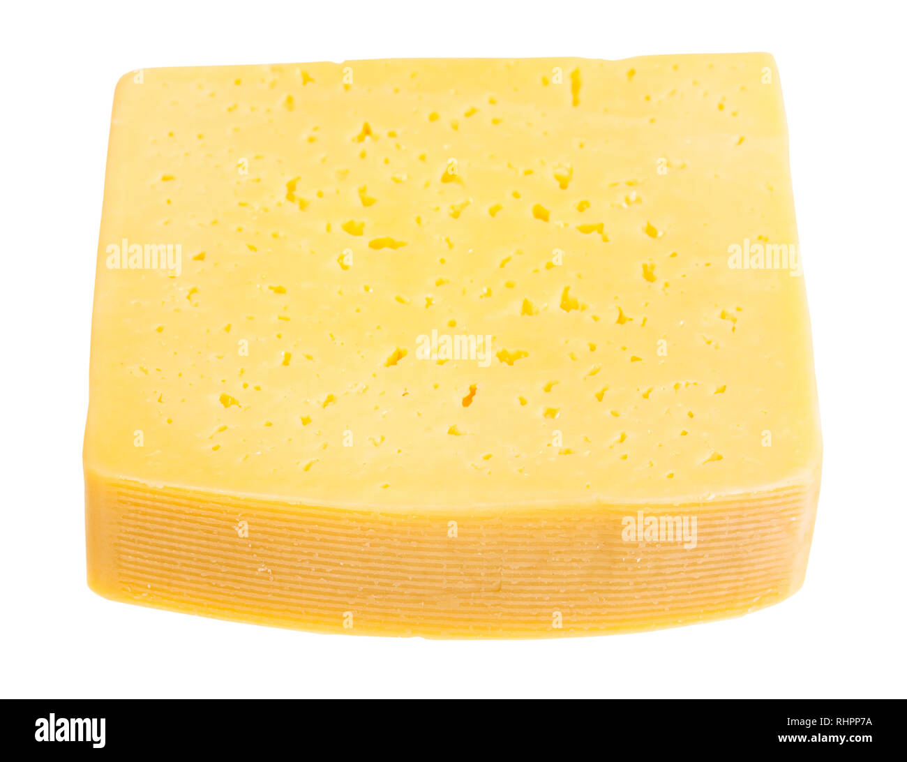 piece of yellow semi-hard cow's milk cheese isolated on white ...