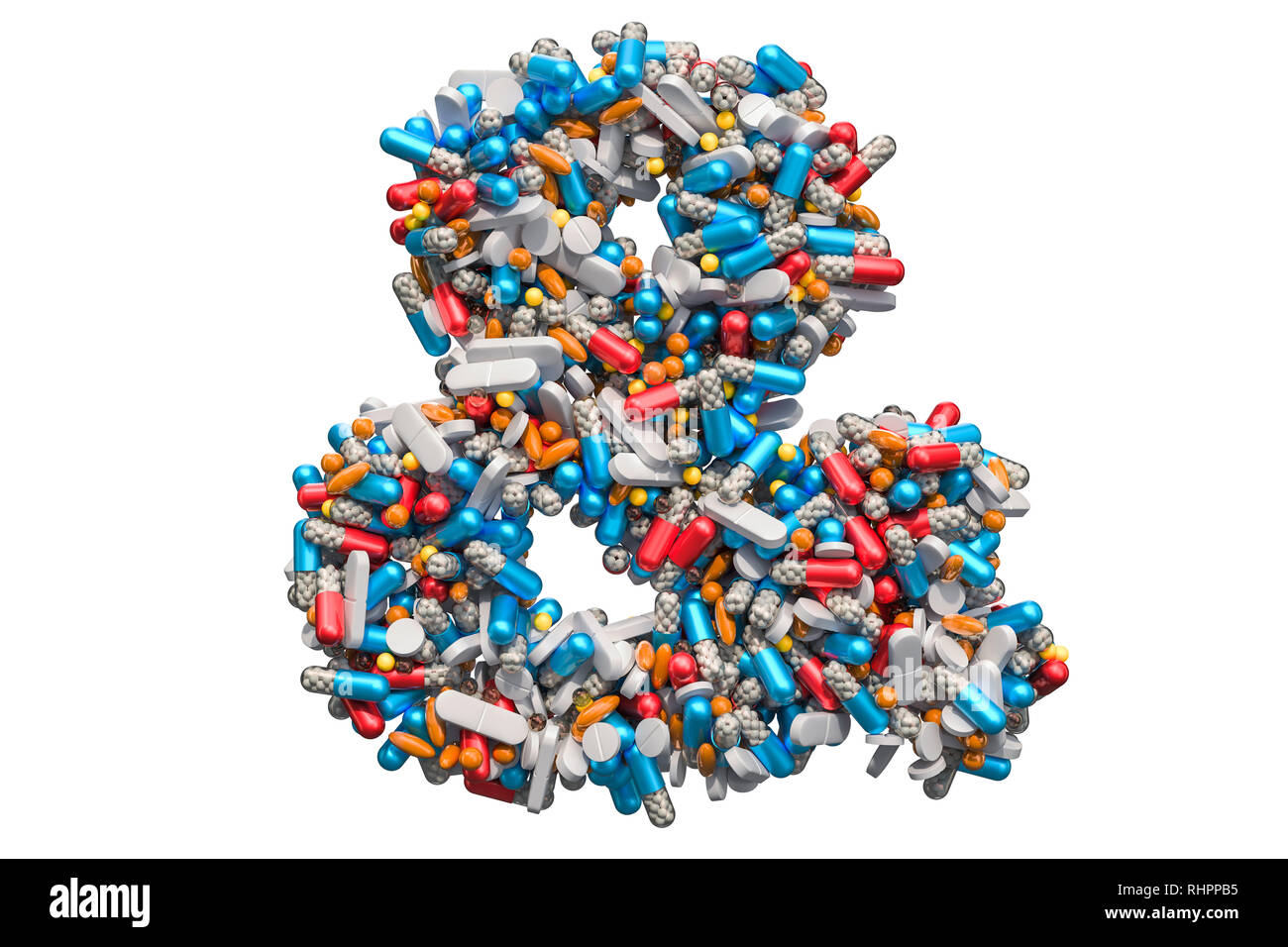 Ampersand symbol from medicine pills, capsules, tablets. 3D rendering ...
