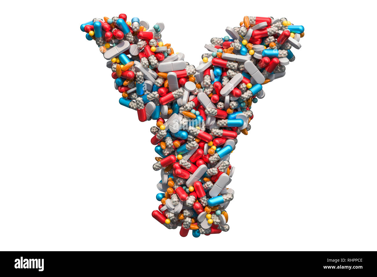 Letter Y from medicine pills, capsules, tablets. 3D rendering isolated ...