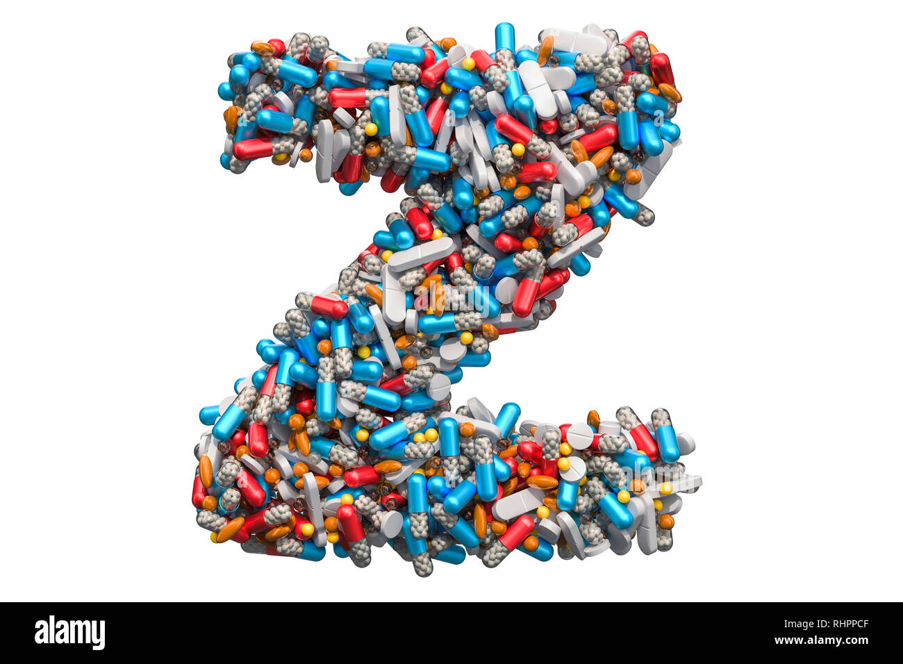 Letter Z from medicine pills, capsules, tablets. 3D rendering isolated ...