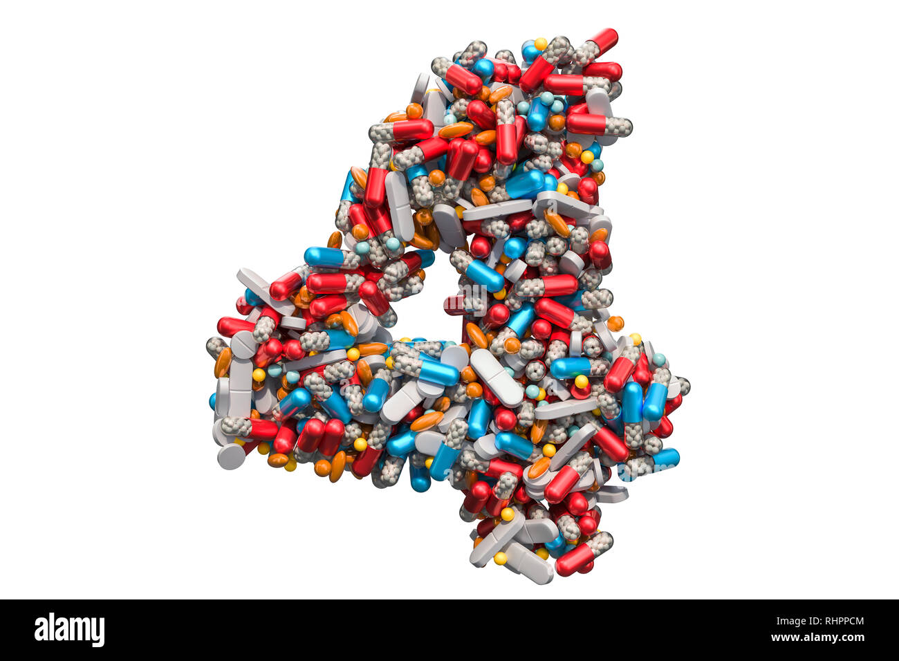 Number 4 from medicine pills, capsules, tablets. 3D rendering isolated ...