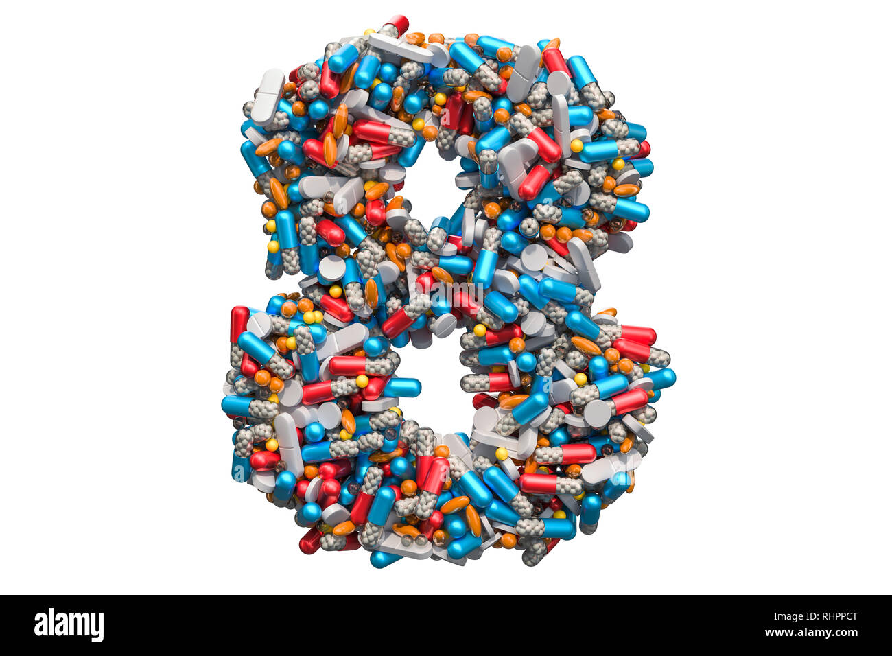 Number 8 from medicine pills, capsules, tablets. 3D rendering isolated ...