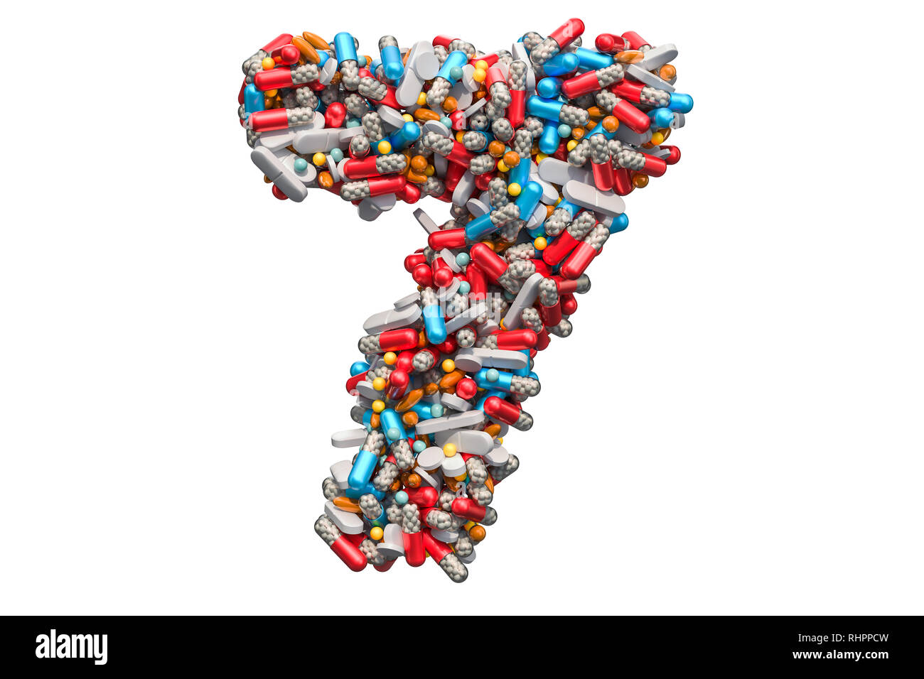 Number 7 from medicine pills, capsules, tablets. 3D rendering isolated ...