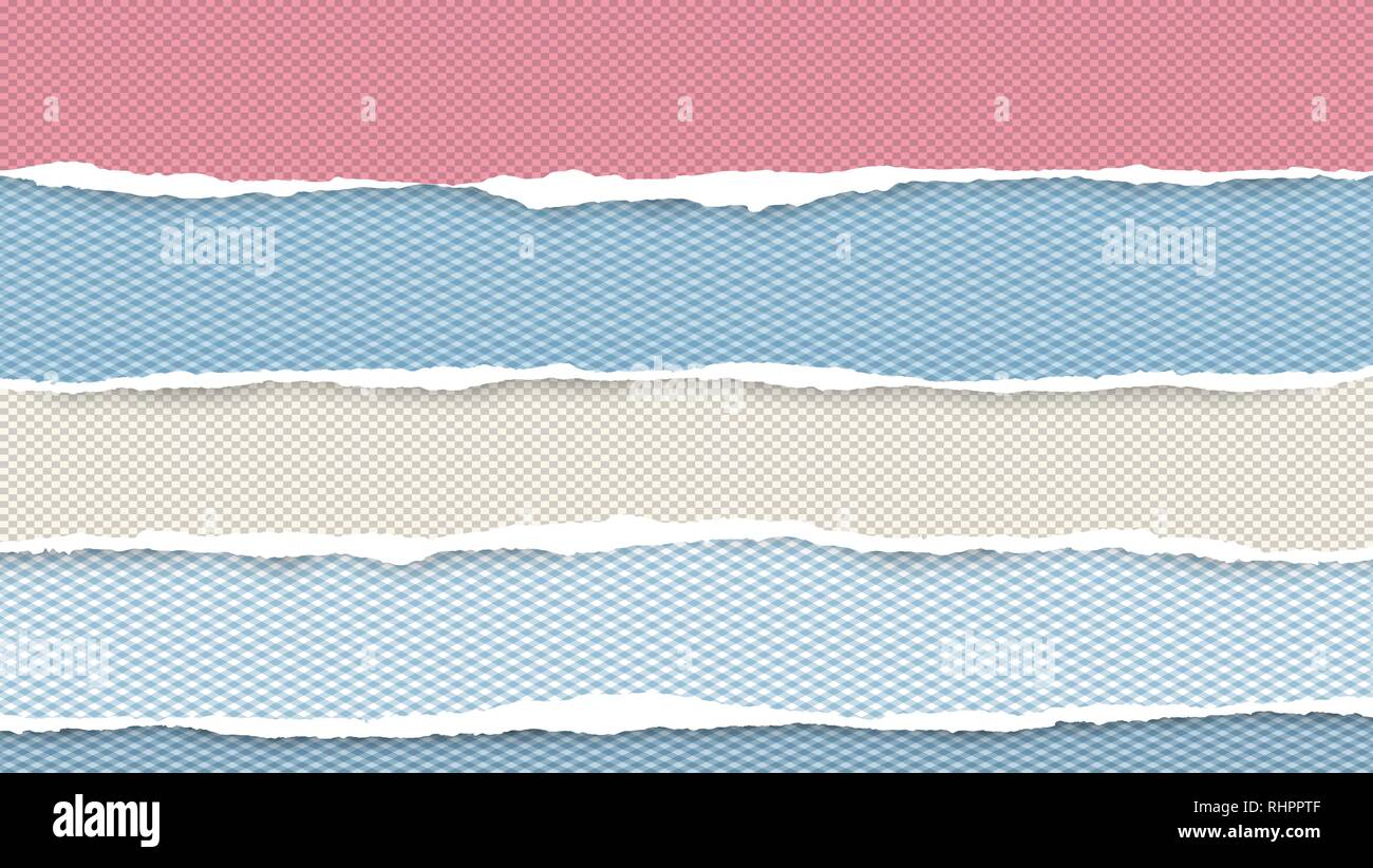 Ripped colorful squared horizontal paper strips for text or message ...
