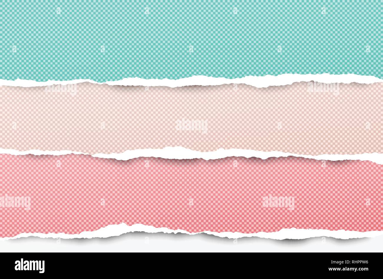 Ripped colorful squared horizontal paper strips for text or message ...