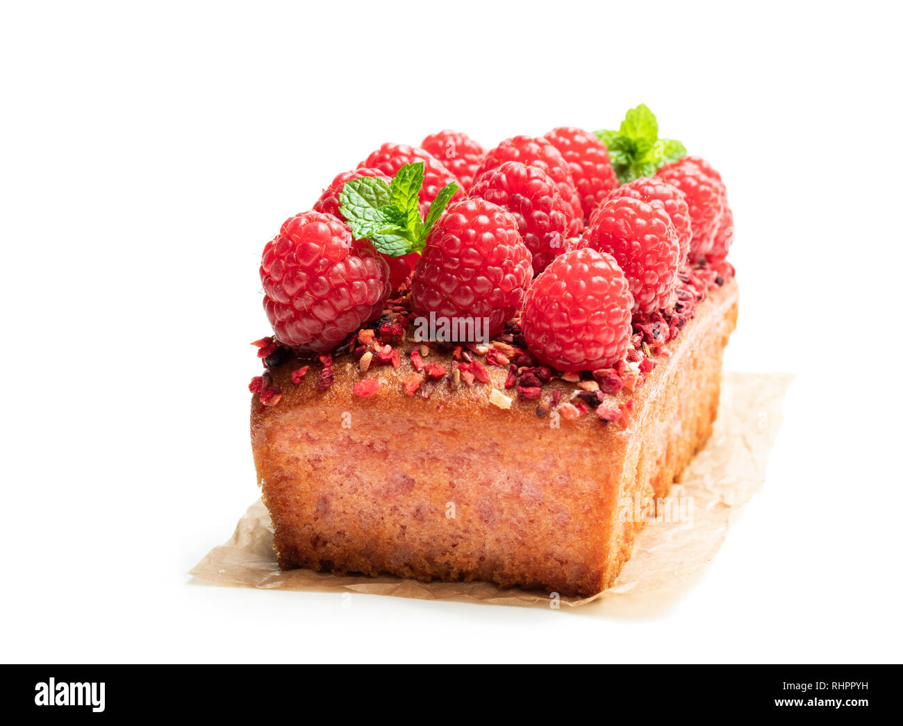 Pink raspberry loaf cake isolated on white Stock Photo - Alamy