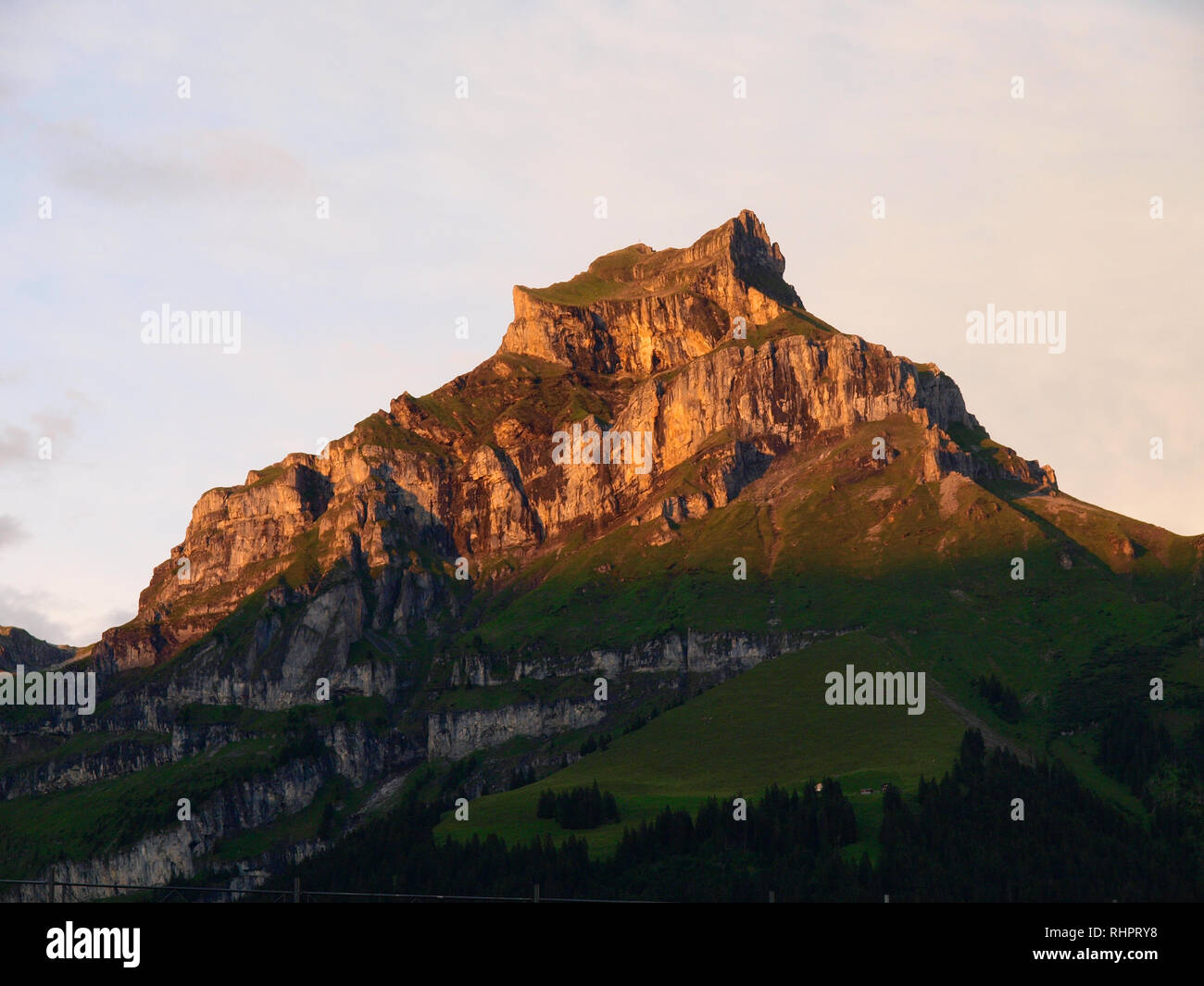Engelberg, switzerland - july 29, 2017: Mountain panorama in the light ...
