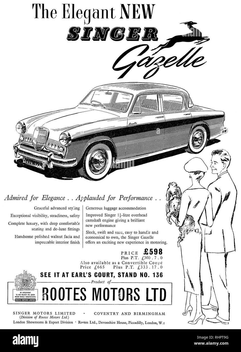 1956 British advertisement for the Singer Gazelle motor car Stock Photo ...
