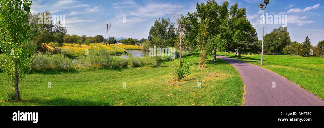 Views of Jordan River Trail with surrounding trees, Russian Olive ...