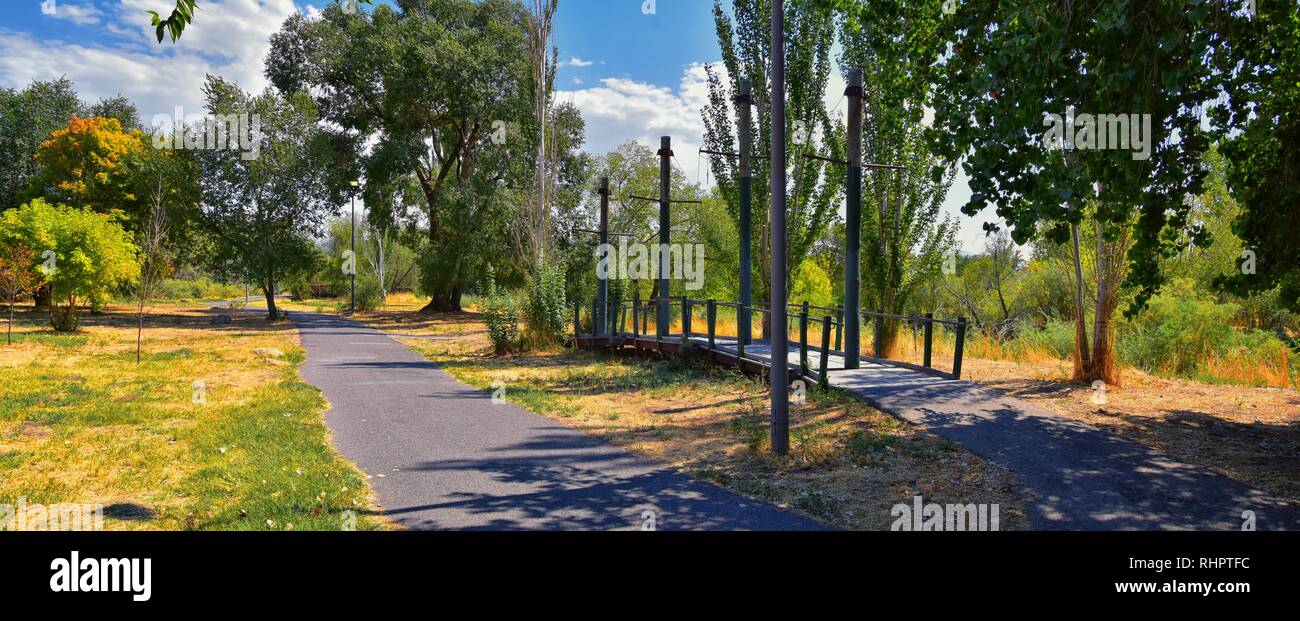 Views of Jordan River Trail with surrounding trees, Russian Olive ...