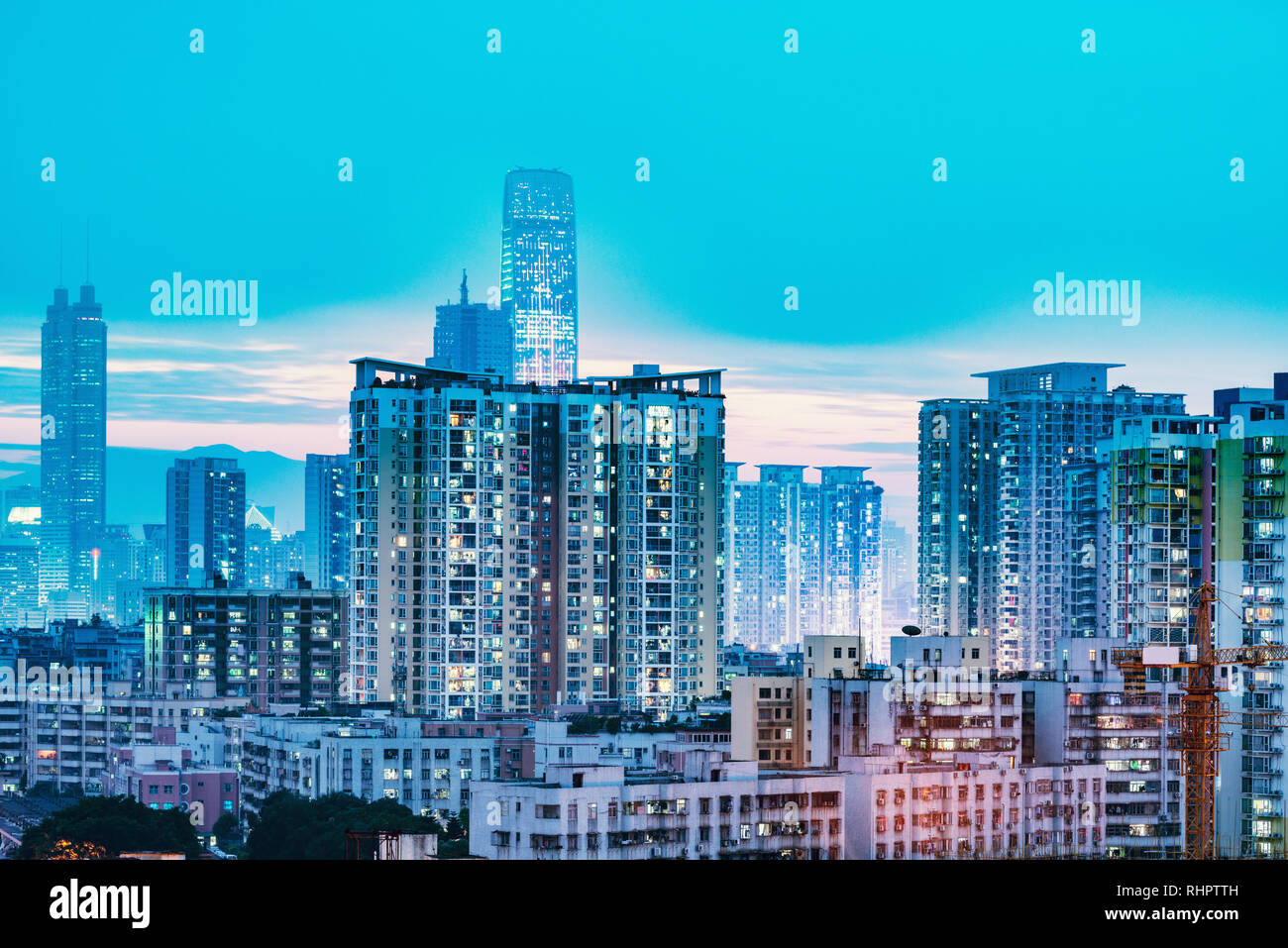 Exterior of the apartment buildings at sunset time Stock Photo - Alamy