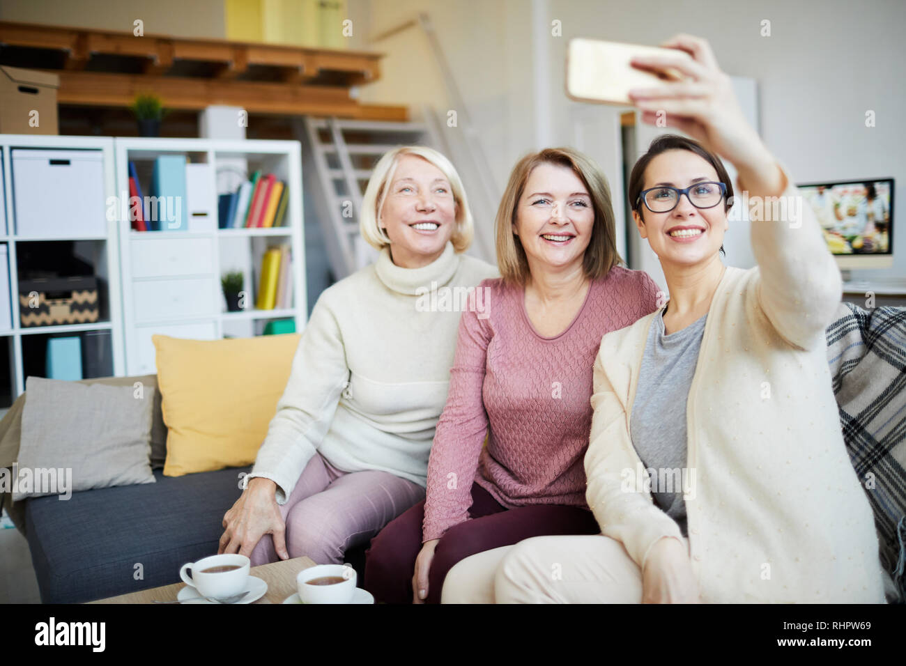 Three friends taking group hi-res stock photography and images - Alamy