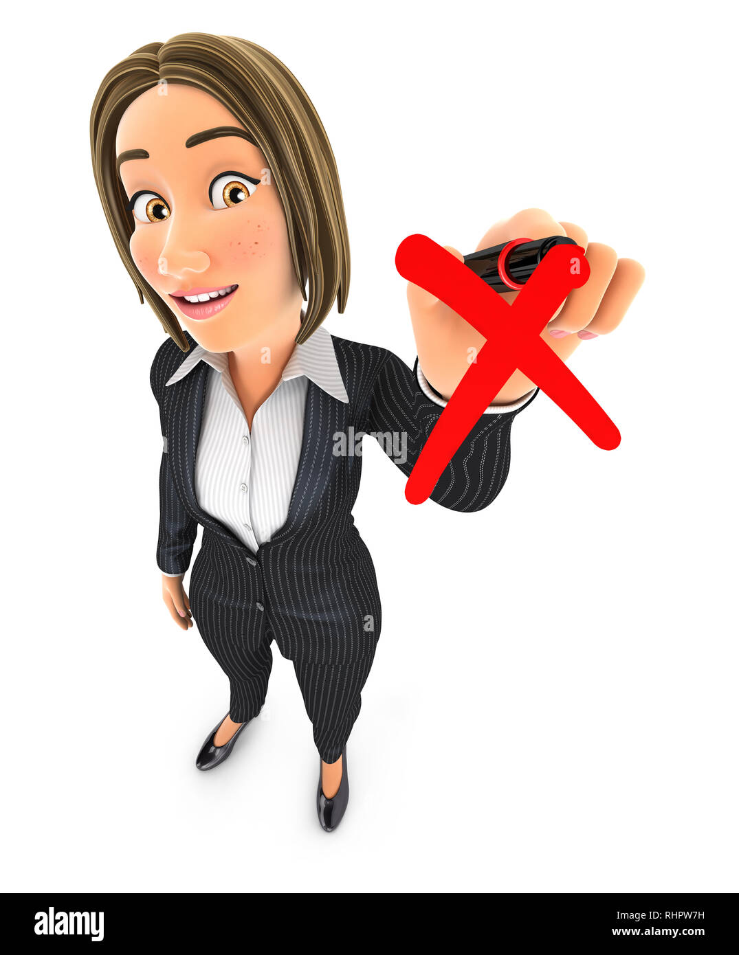 3d business woman drawing red cross check mark, illustration with ...