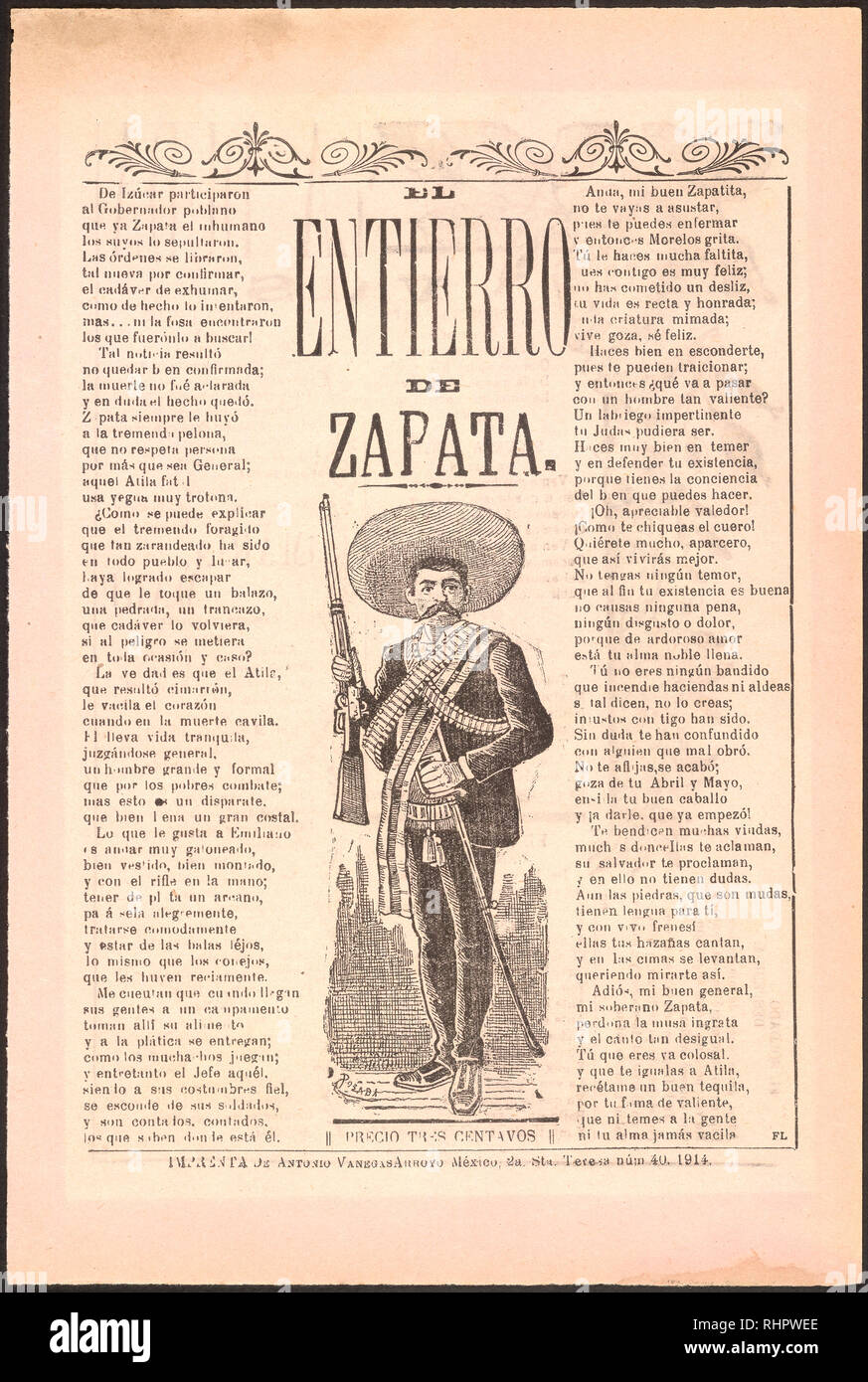 Broadside, on recto, shows full-length portrait of Emiliano Zapata ...
