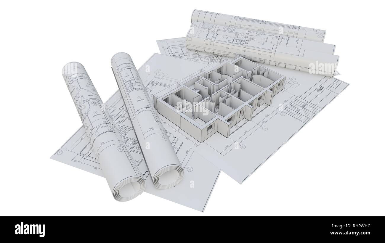 Built walls of a house on construction drawings Stock Photo - Alamy